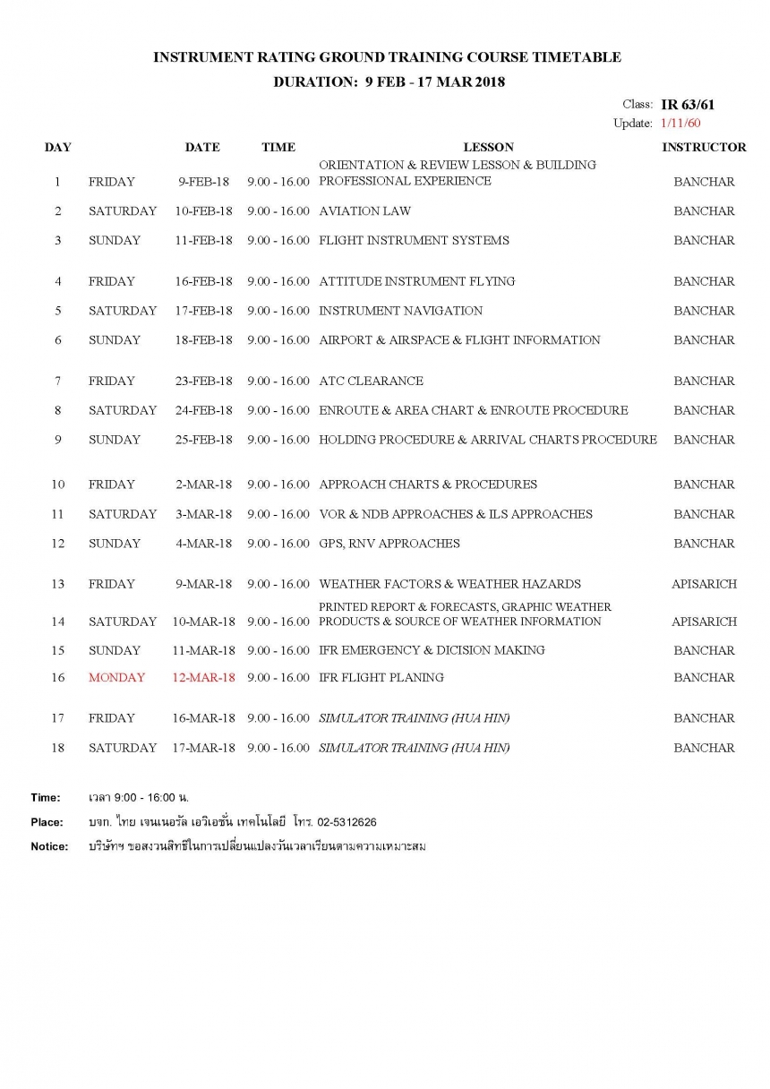 Timetable IR 63-61 - TGAT